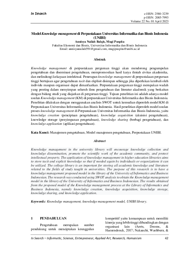 (PDF) Model Knowledge management di Perpustakaan Universitas Informatika dan Bisnis Indonesia ...