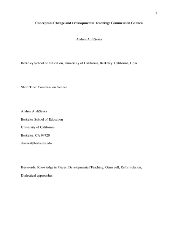 (PDF) Conceptual Change and Developmental Teaching: Comment on Gennen