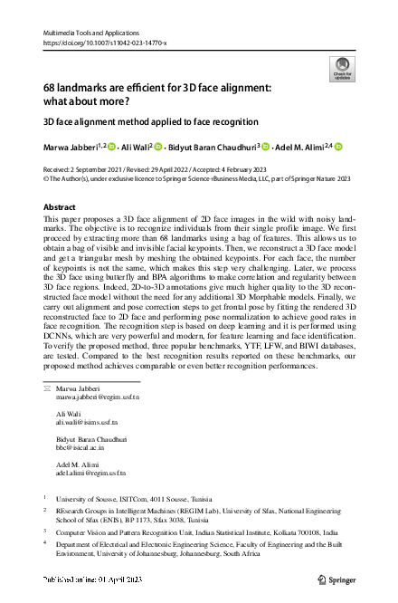 (PDF) 68 landmarks are efficient for 3D face alignment: what about more?