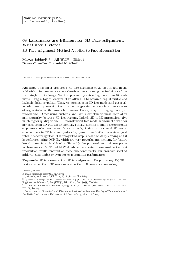 (PDF) 3D Face Alignment Method Applied to Face Recognition