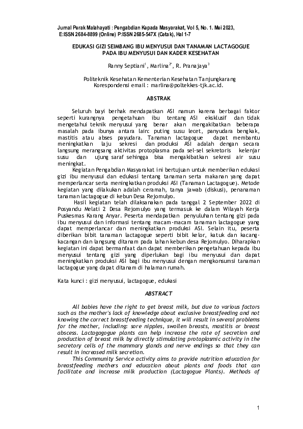 (PDF) Edukasi Gizi Seimbang Ibu Menyusui Dan Tanaman Lactagogue Pada ...
