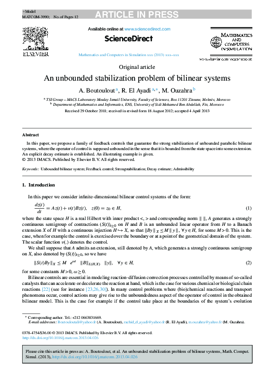 (PDF) An unbounded stabilization problem of bilinear systems