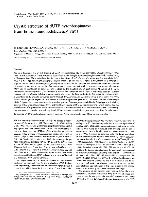 (PDF) Crystal structure of dUTP pyrophosphatase from feline ...