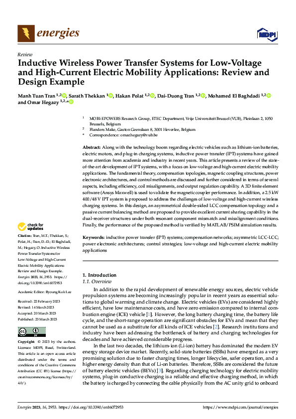 (PDF) Inductive Wireless Power Transfer Systems for Low-Voltage and High-Current Electric ...