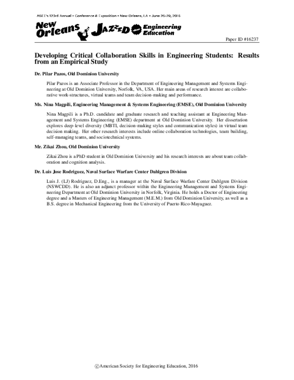 (PDF) Developing Critical Collaboration Skills in Engineering Students: Results from an ...