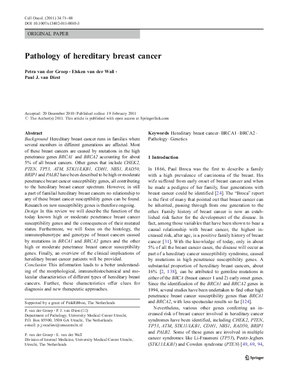 (PDF) Pathology of hereditary breast cancer