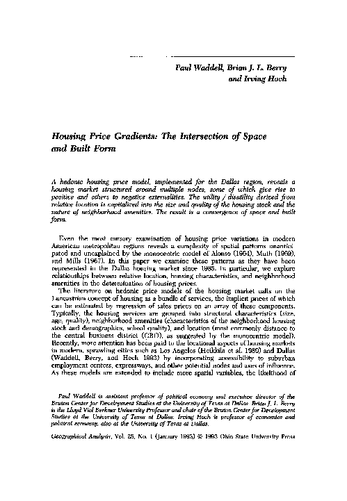 Pdf Housing Price Gradients The Intersection Of Space And Built Form