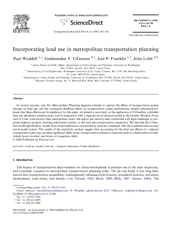 (PDF) Incorporating land use in metropolitan transportation planning