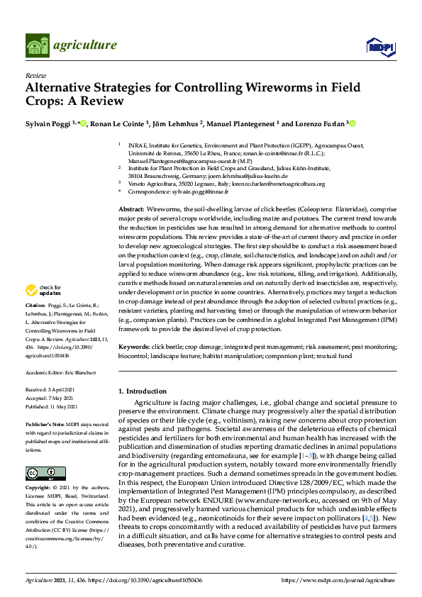 (PDF) Alternative Strategies for Controlling Wireworms in Field Crops ...