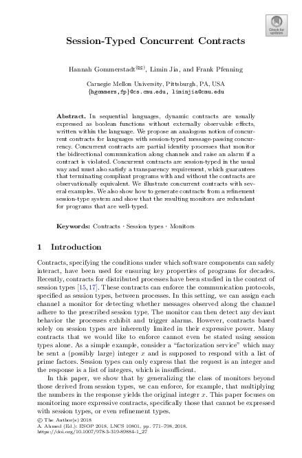 (PDF) Session-Typed Concurrent Contracts | Limin Jia - Academia.edu