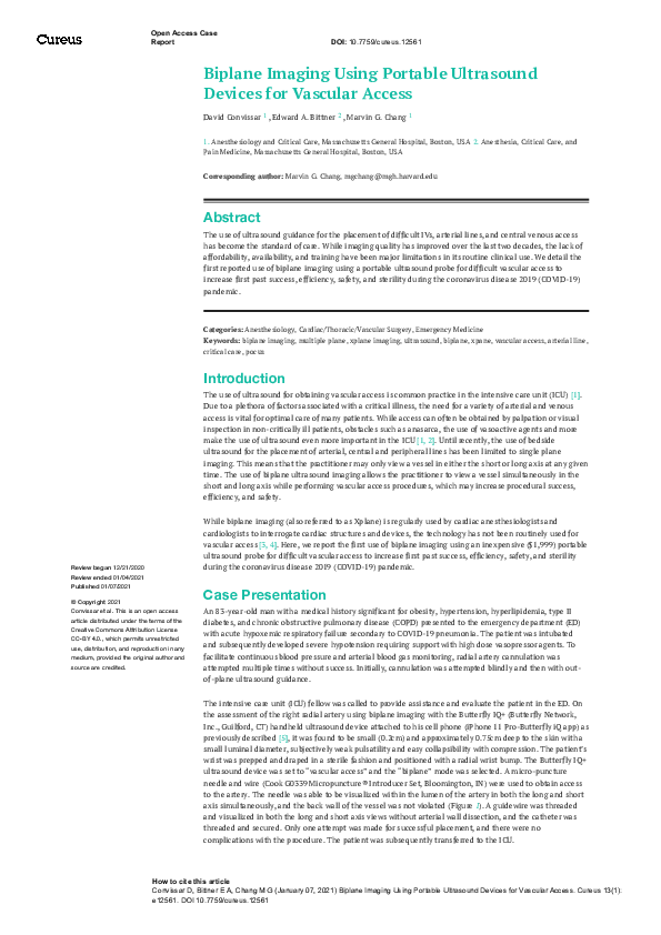 (PDF) Biplane Imaging Using Portable Ultrasound Devices for Vascular Access