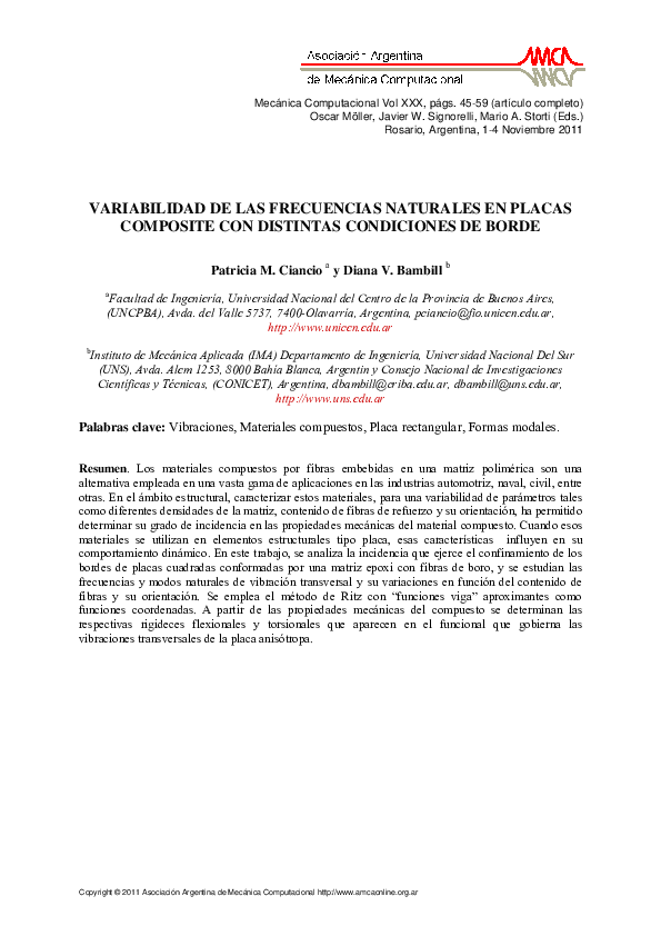 (PDF) Variabilidad de las Frecuencias Naturales en Placas Composite con Distintas Condiciones de ...