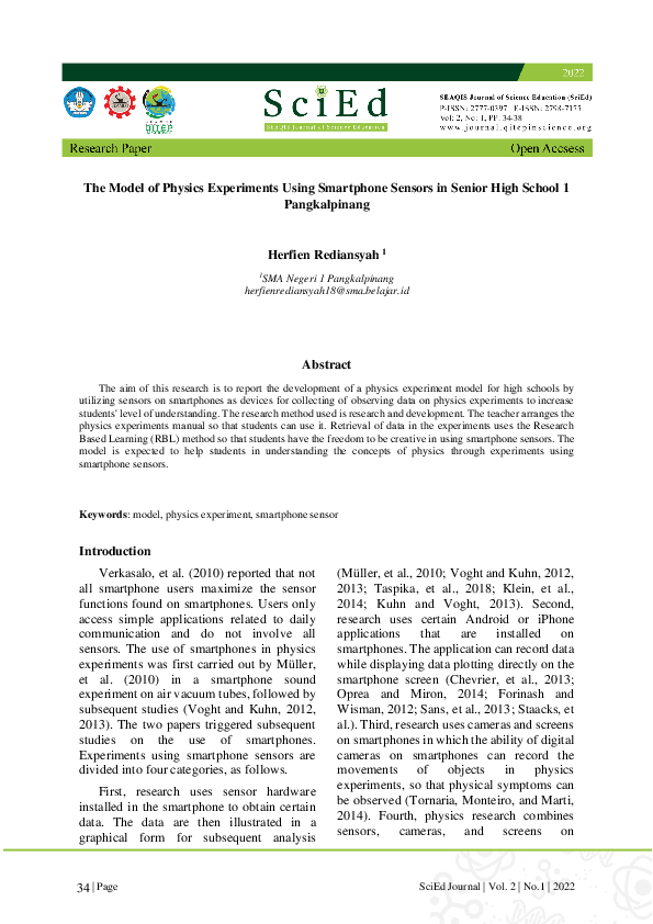 (PDF) Model Of Physics Experiments Using Smartphone Sensors In Senior High School 1 Pangkalpinang