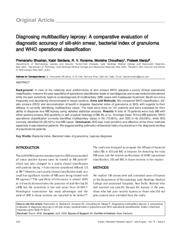 (PDF) Diagnosing multibacillary leprosy: A comparative evaluation of ...