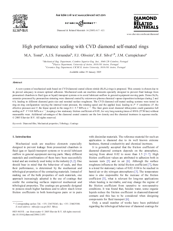 (PDF) High performance sealing with CVD diamond self-mated rings