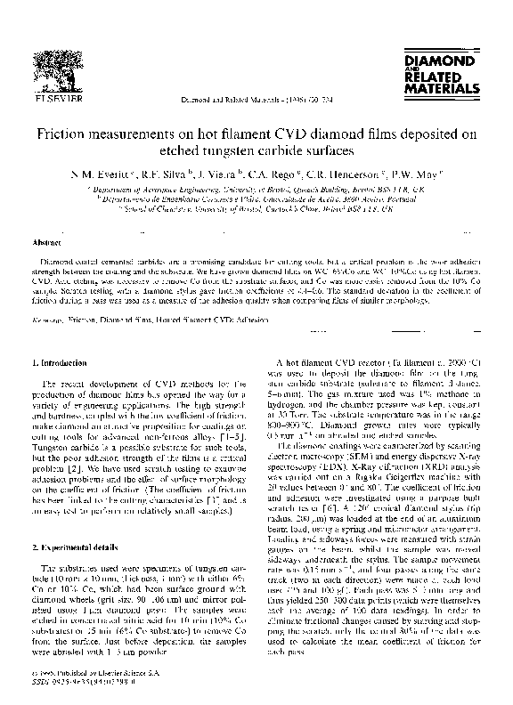 (PDF) Friction measurements on hot filament CVD diamond films deposited ...