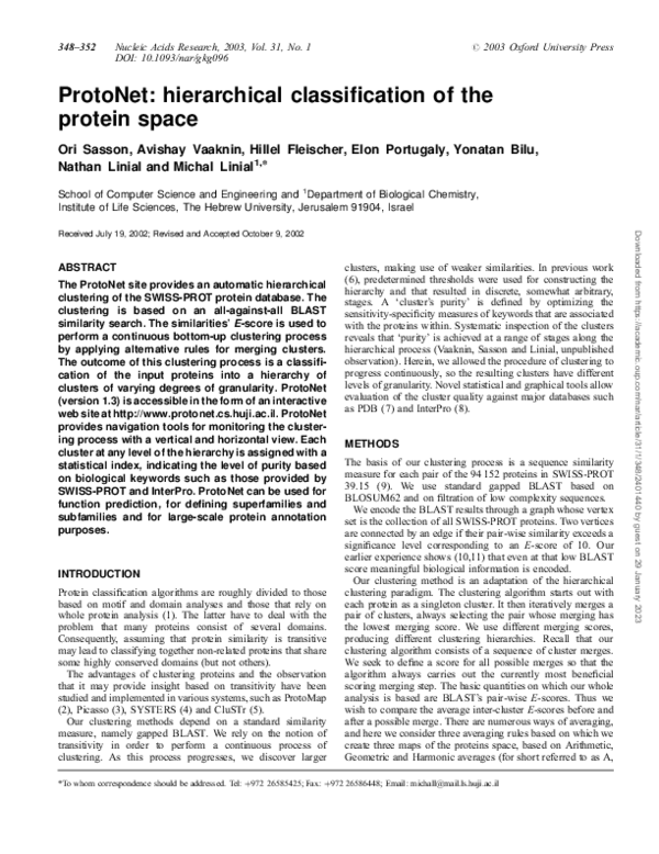 (PDF) ProtoNet: hierarchical classification of the protein space