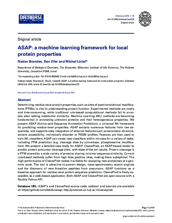 (PDF) ASAP: A Machine-Learning Framework for Local Protein Properties