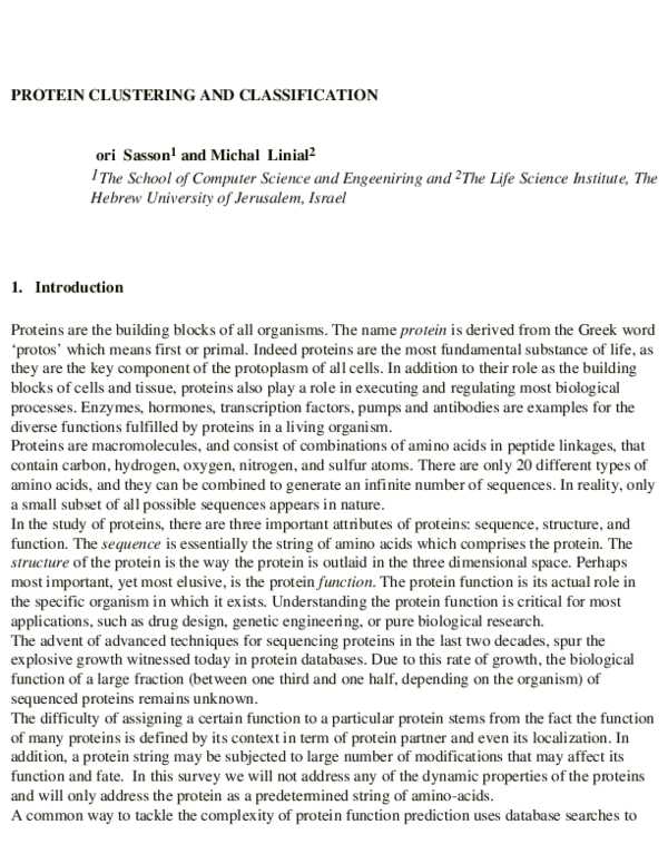 (PDF) Protein Clustering and Classification