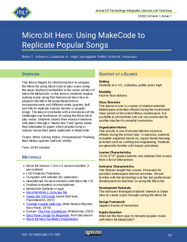 (PDF) Micro:bit Hero: Using MakeCode to Replicate Popular Songs