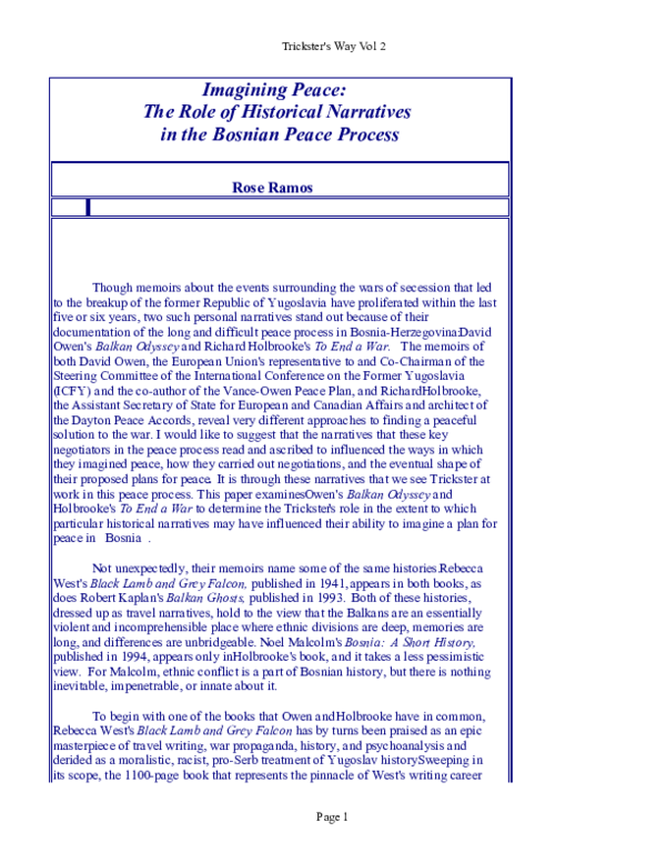 (PDF) Imagining Peace: The Role of Historical Narratives in the Bosnian ...
