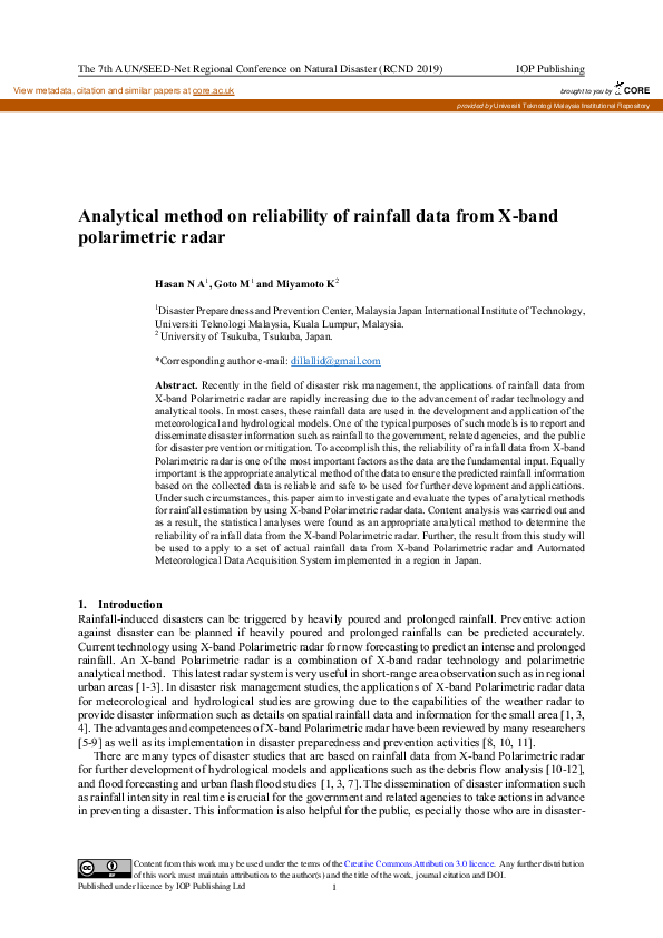 (PDF) Analytical method on reliability of rainfall data from X-band ...