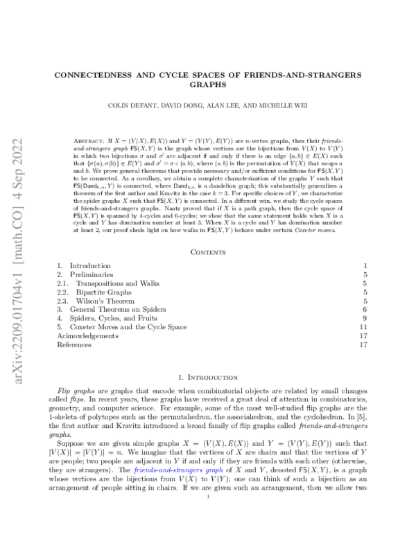 (PDF) Connectedness and Cycle Spaces of Friends-and-Strangers Graphs