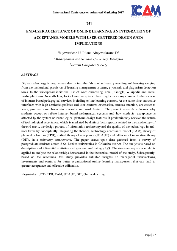 (PDF) End-User Acceptance of Online Learning: An Integration of Acceptance Models with User ...