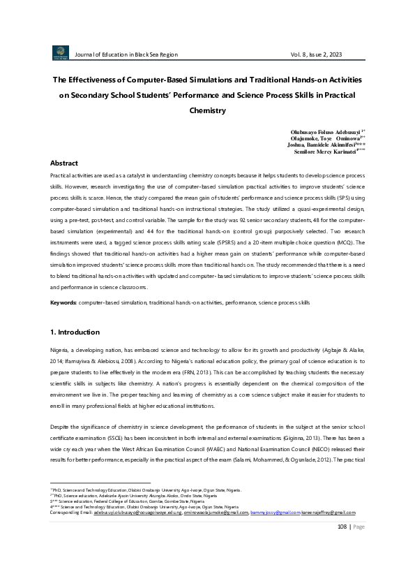(PDF) The Effectiveness of Computer-Based Simulations and Traditional Hands-on Activities on ...