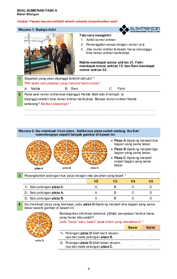 (PDF) SOAL NUMERASI BILANGAN SEMUA FASE