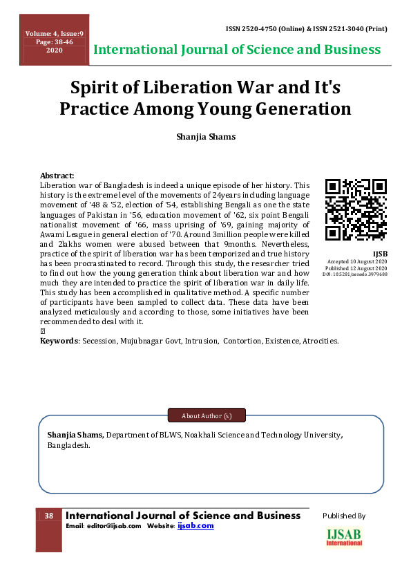 (PDF) Spirit of Liberation War and It's Practice Among Young Generation
