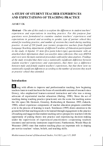 (PDF) A study of student teacher experiences and expectations of ...