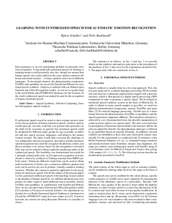 (PDF) Learning with synthesized speech for automatic emotion recognition