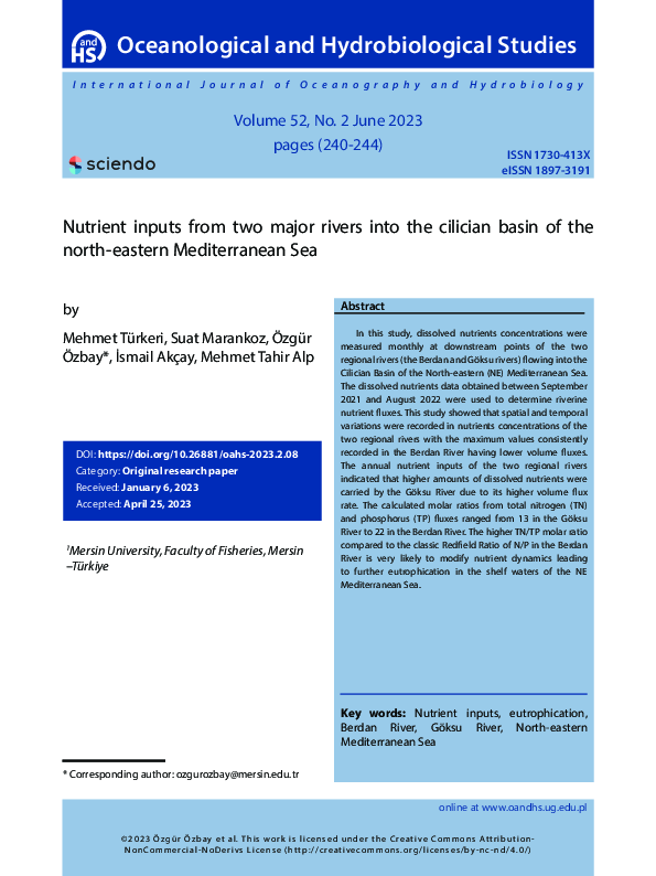 (PDF) Nutrient inputs from two major rivers into the cilician basin of ...
