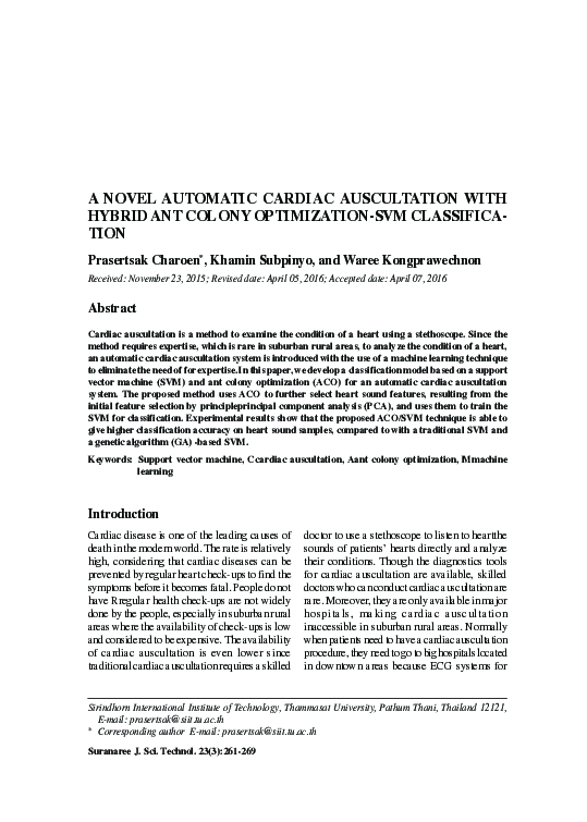 (PDF) A Novel Automatic Cardiac Auscultation with Hybrid Ant Colony Optimization-SVM Classification