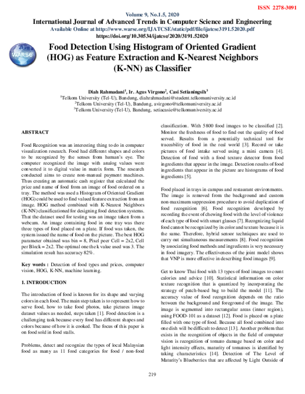 Pdf Food Detection Using Histogram Of Oriented Gradient Hog As Feature Extraction And K