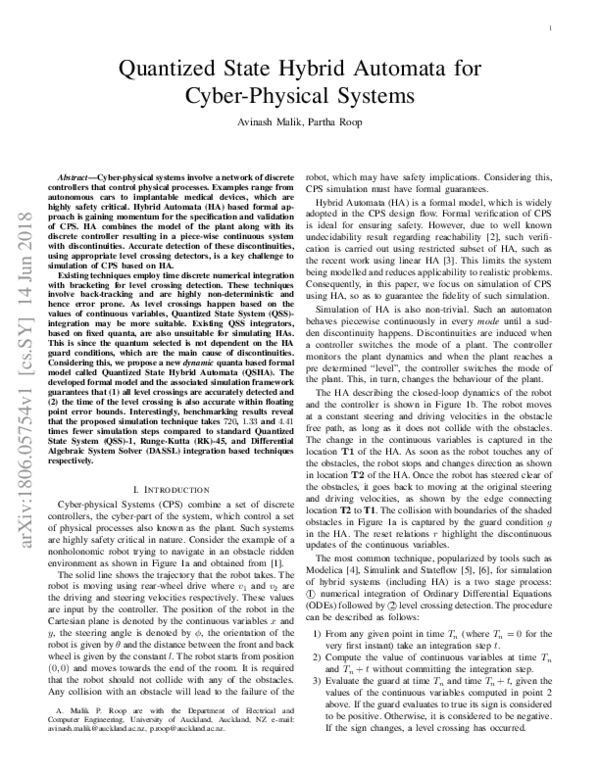 Pdf Quantized State Hybrid Automata For Cyber Physical Systems Avinash Malik