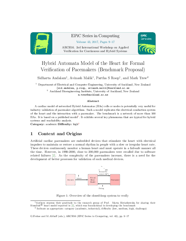 (PDF) Hybrid Automata Model of the Heart for Formal Verification of Pacemakers