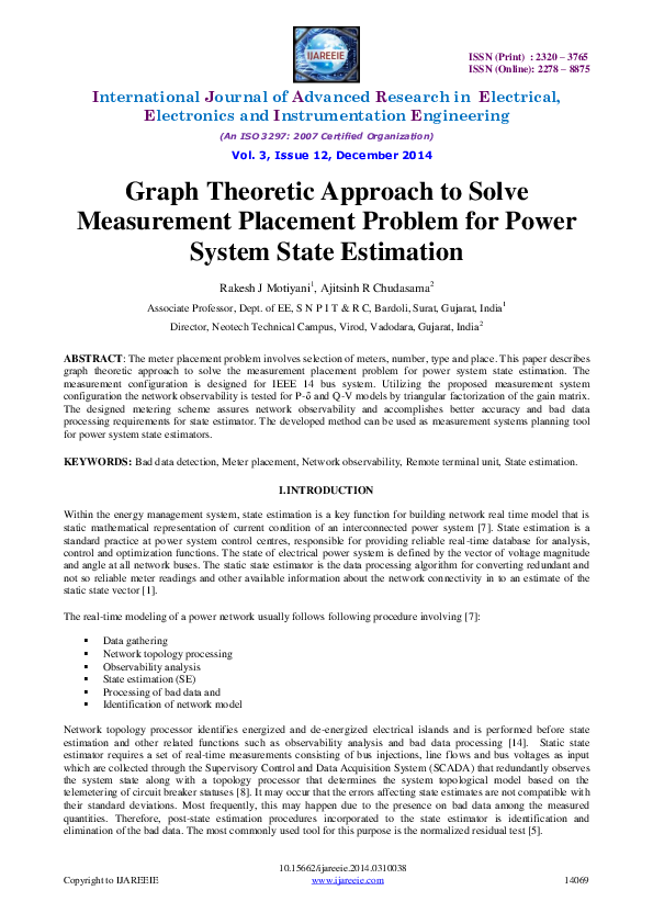 Pdf Graph Theoretic Approach To Solve Measurement Placement Problem
