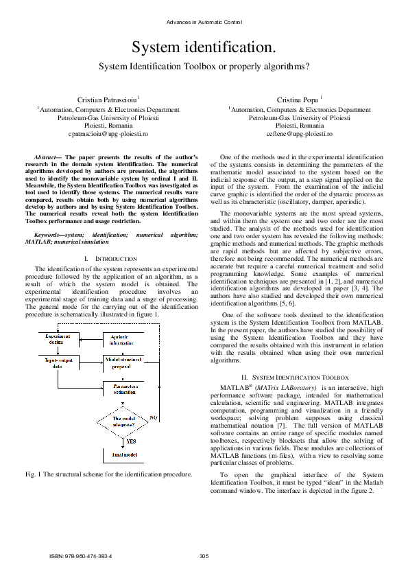 (PDF) System identification . System Identification Toolbox or properly algorithms