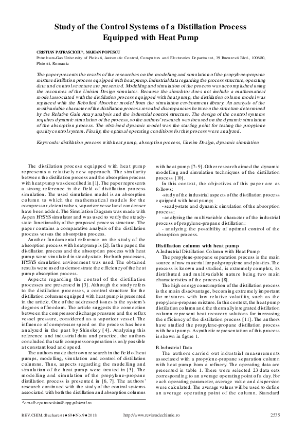(PDF) Study of the Control Systems of a Distillation Process Equipped ...