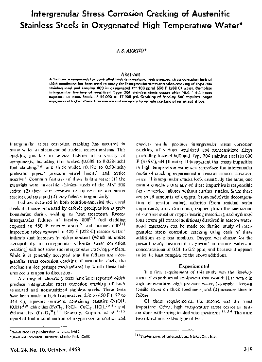 (PDF) Intergranular Stress Corrosion Cracking of Austenitic Stainless ...