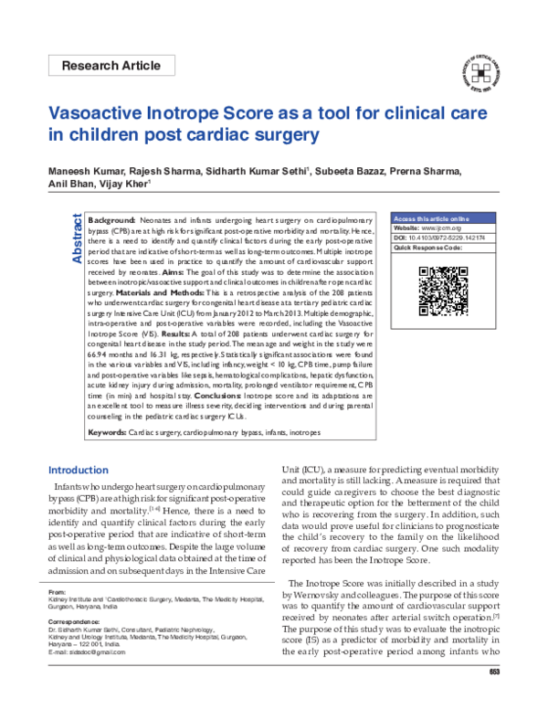 (PDF) Vasoactive Inotrope Score as a tool for clinical care in children ...