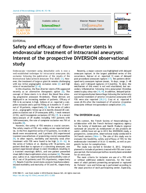(PDF) Safety and efficacy of flow-diverter stents in endovascular treatment of intracranial ...