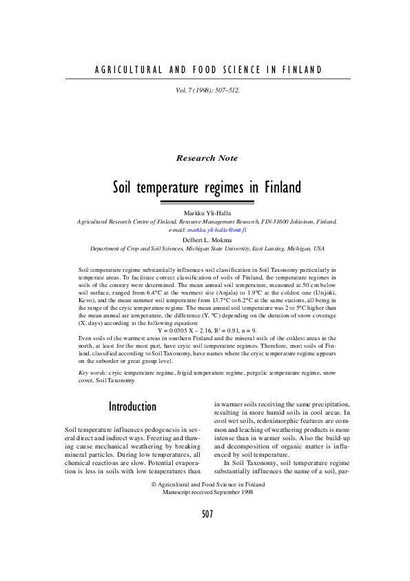 (PDF) Soil temperature regimes in Finland