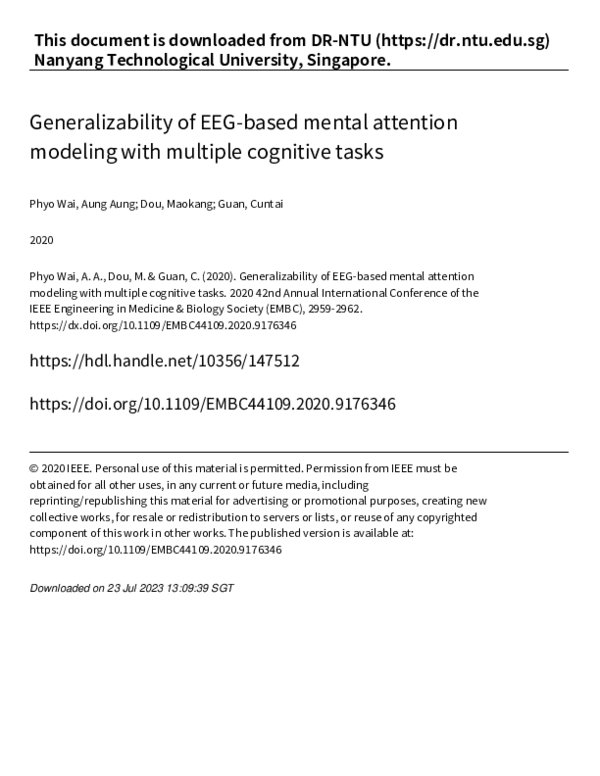 (PDF) Generalizability of EEG-based Mental Attention Modeling with ...