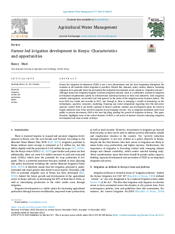 (PDF) Farmer-led irrigation development in Kenya: Characteristics and ...