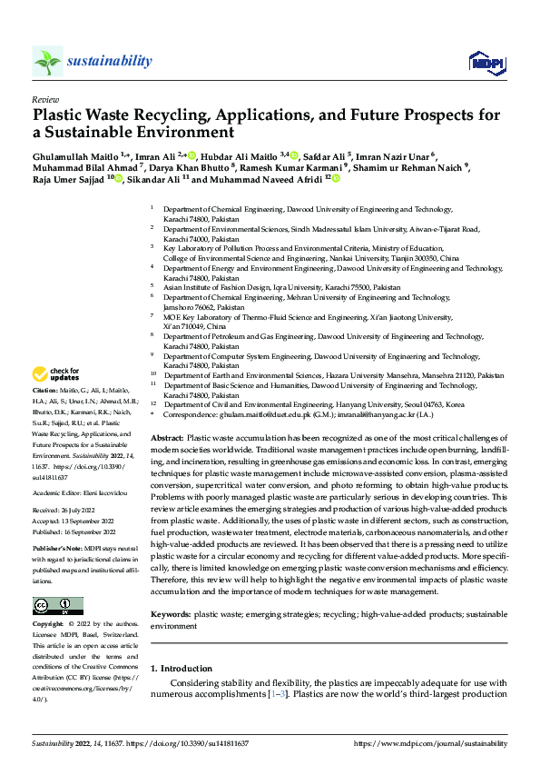(PDF) Plastic Waste Recycling, Applications, and Future Prospects for a ...