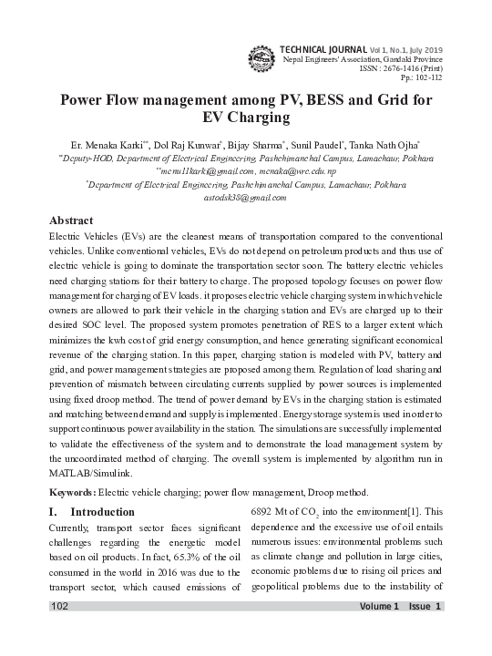 (PDF) Power Flow management among PV, BESS and Grid for EV Charging