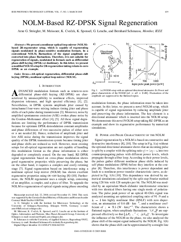 (PDF) NOLM-based RZ-DPSK signal regeneration